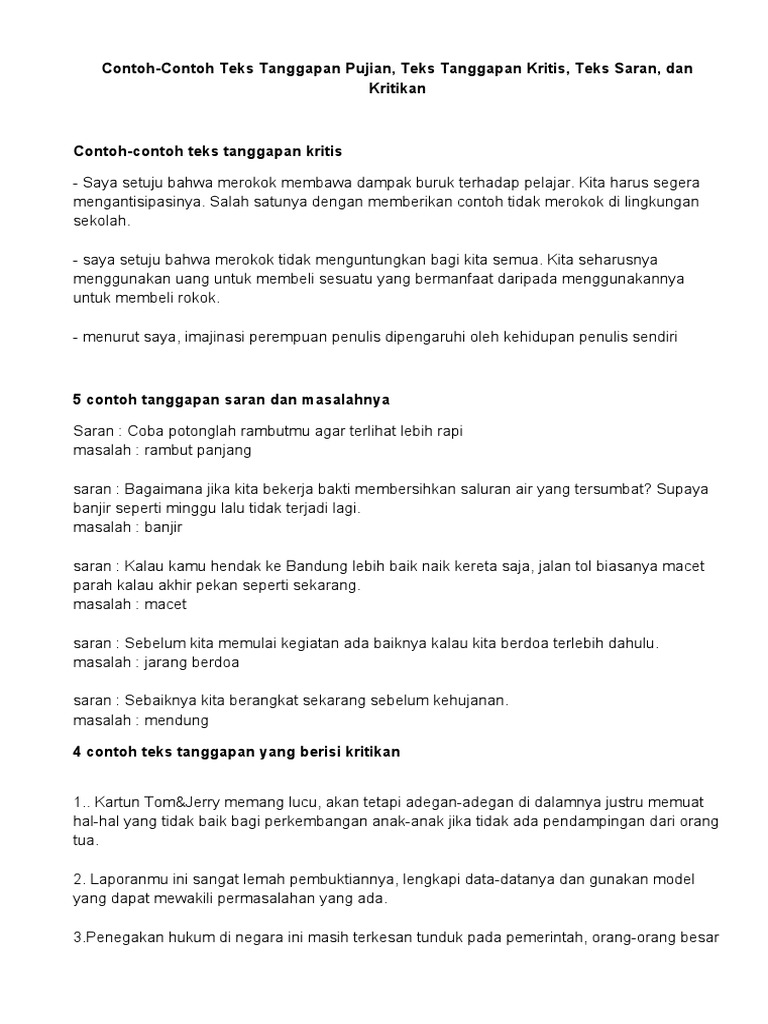 Contoh Teks Tanggapan dan Saran | PDF | Karier & Perkembangan | Ilmu Sosial