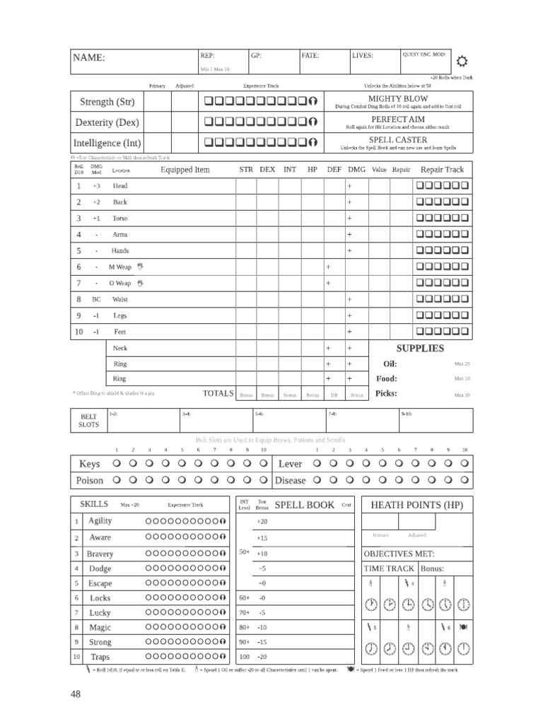 d100 Dungeon Character Sheet | PDF