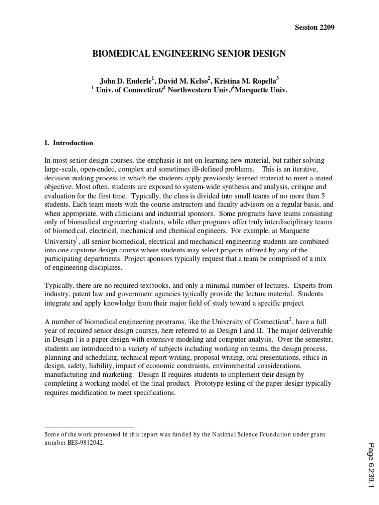 Biomedical Engineering Senior Design: Session 2209 | Download Free PDF | Design | Engineering