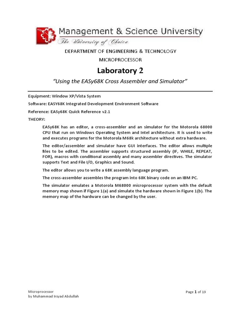 Simulating a 68000 Microprocessor Using EASy68K Cross Assembler and ...