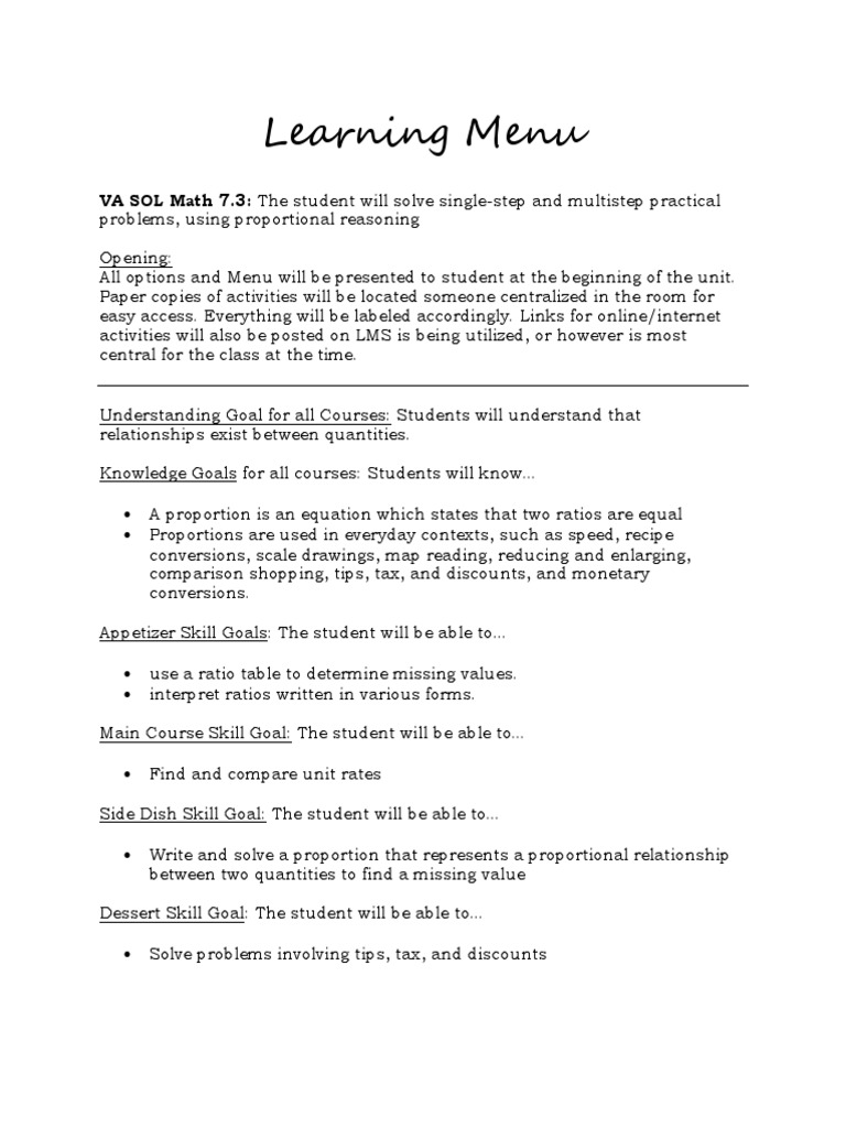 Learning Menu | PDF
