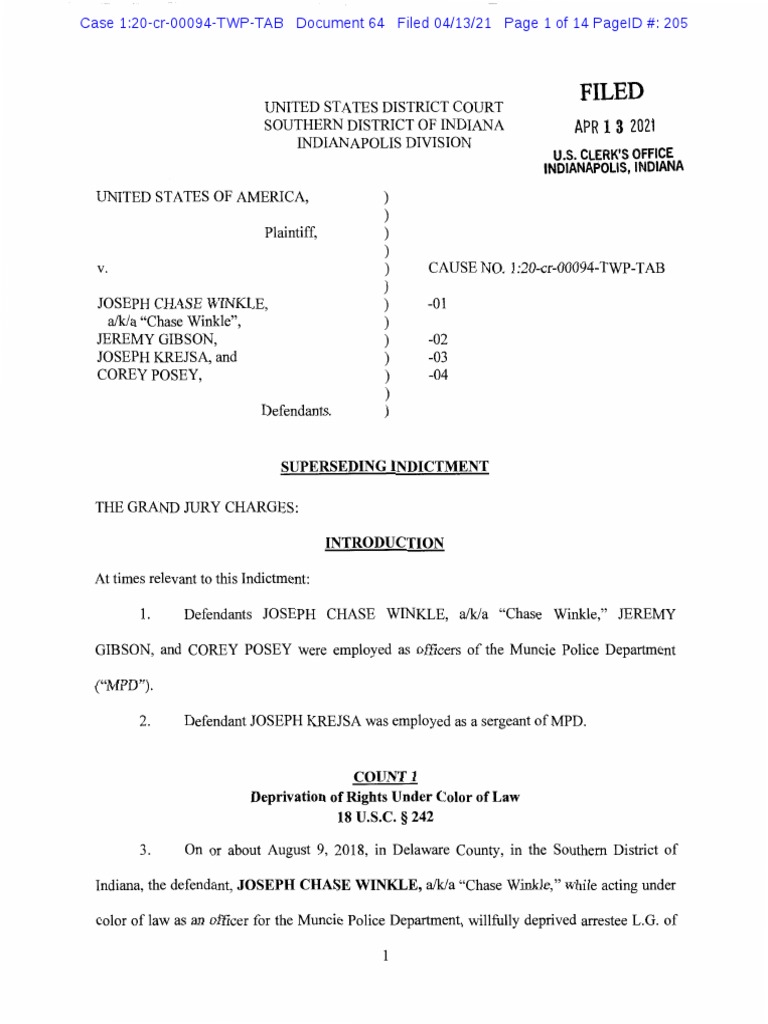 Grand Jury Indictment - Muncie, Indiana Police Officers | PDF