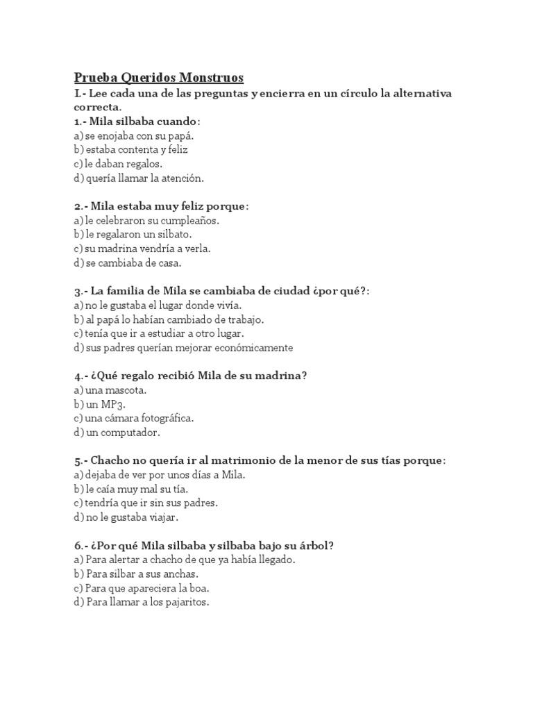 Prueba Queridos Monstruos | PDF