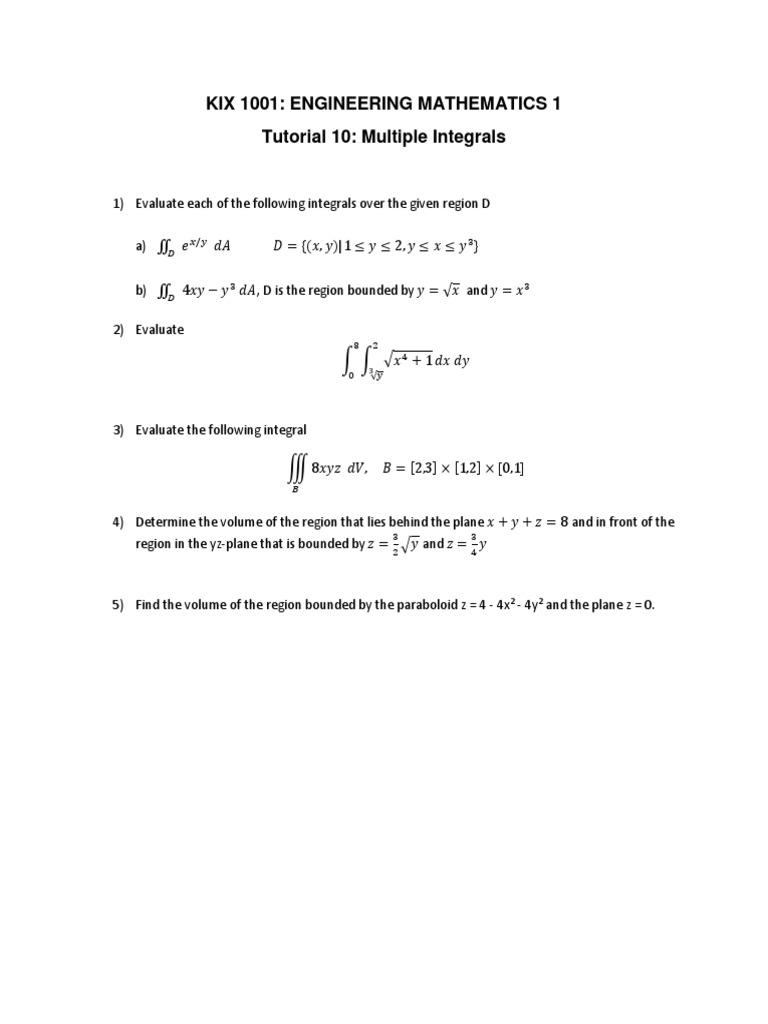 Tutorial 10 - Multiple Integrals | PDF