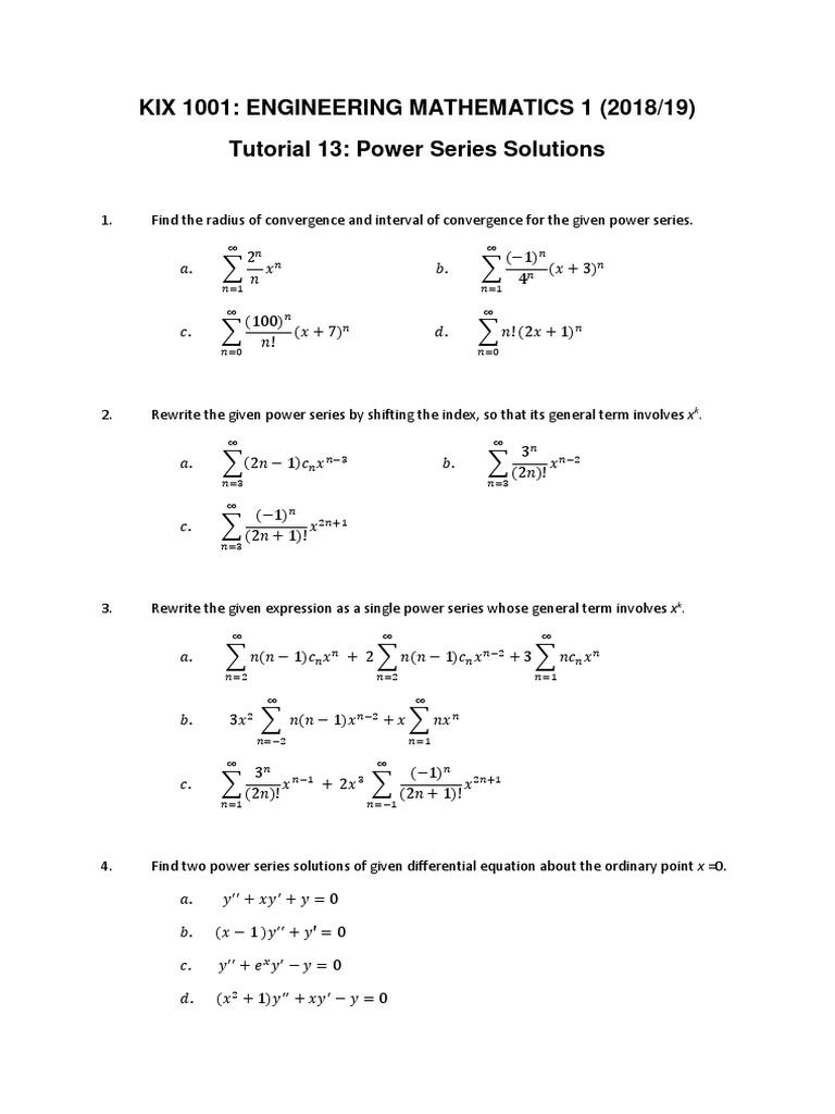 Tutorial 13 Power Series | PDF | Power Series | Differential Calculus