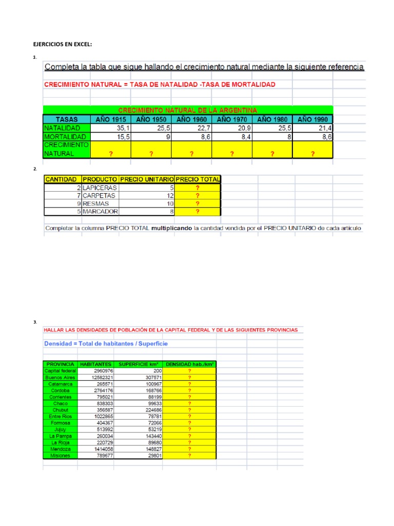 Ejercicios en Excel | PDF