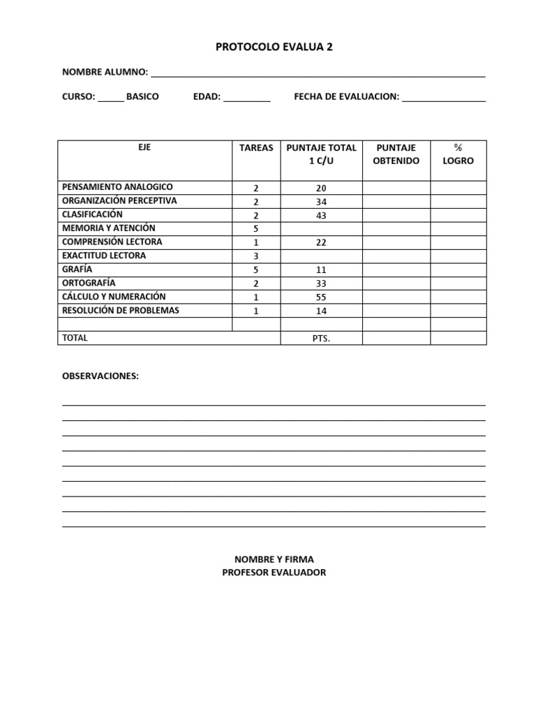 Protocolo Evalua 2 | PDF