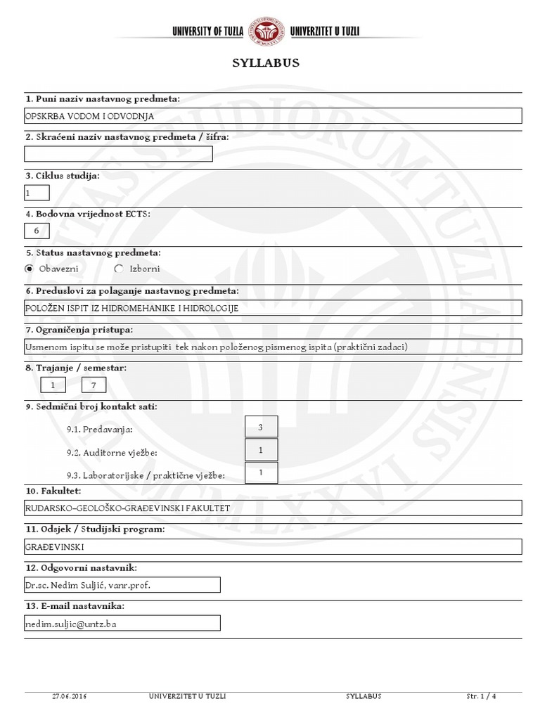 Opskrba Vodom I Odvodnja | PDF