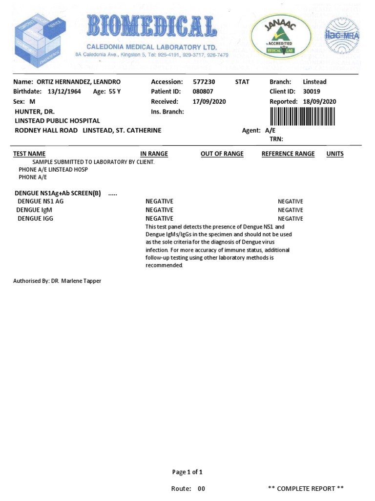 Name: Accession: 577230: Dengue Ns1 Ag Negative Dengue Igm Negative ...