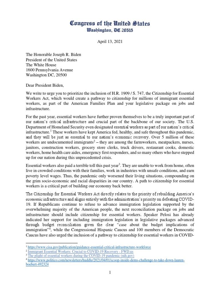 Pathway to Citizenship for Essential Workers | PDF | Legislative Branch ...