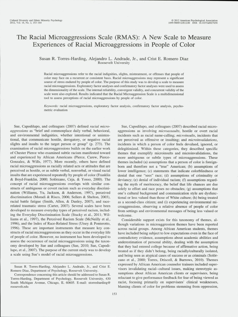 The Racial Microaggressions Scale (RMAS) A New Scale To Measure ...