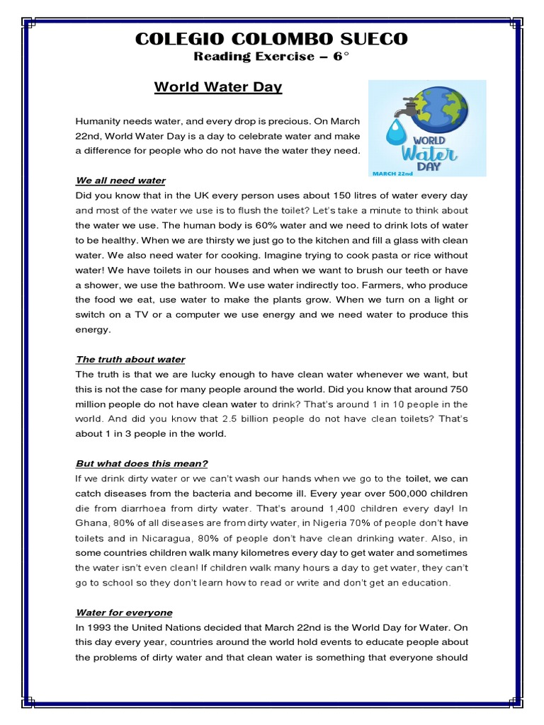 6° - World Water Day Activity | PDF | Drinking Water | Toilet