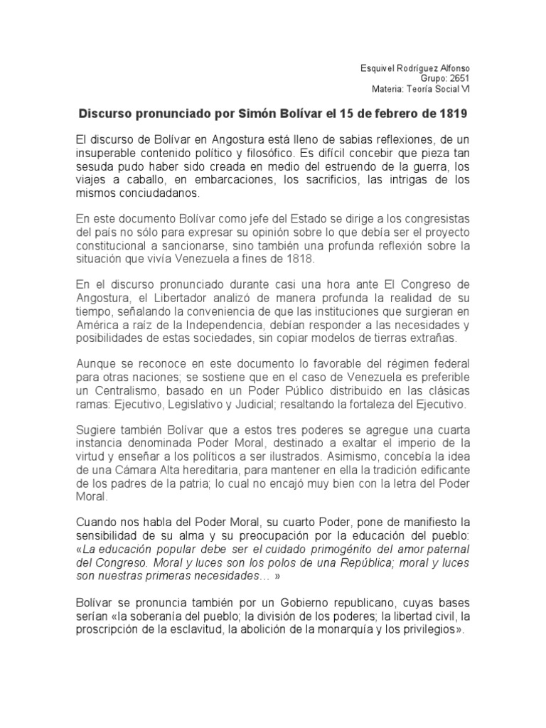 Discurso de Angostura Por Simón Bolívar | Descargar gratis PDF ...