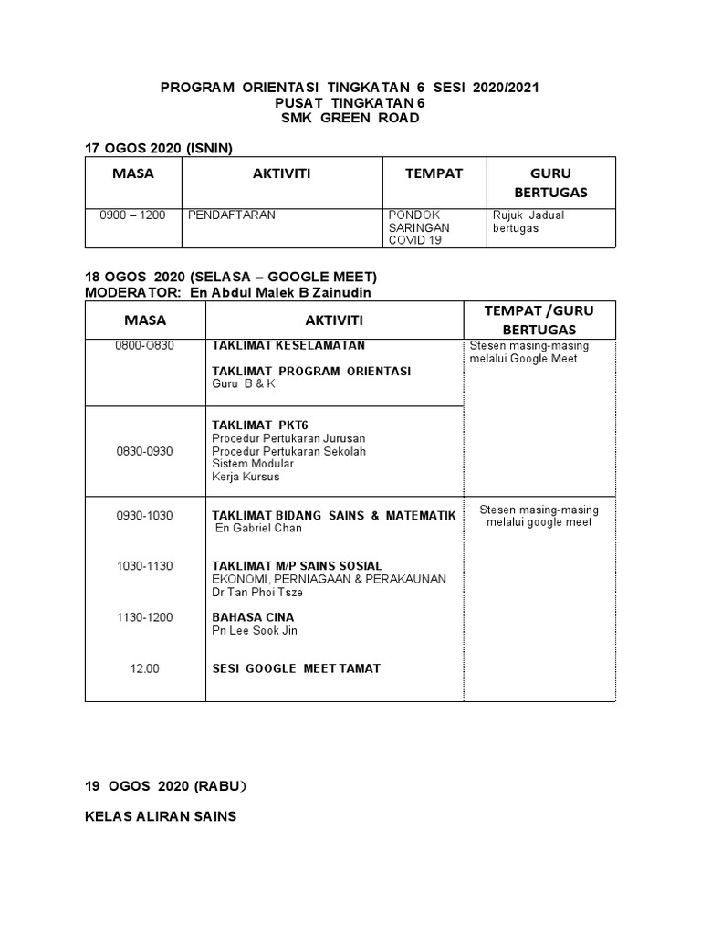 Program Orientasi T6 2020 | PDF