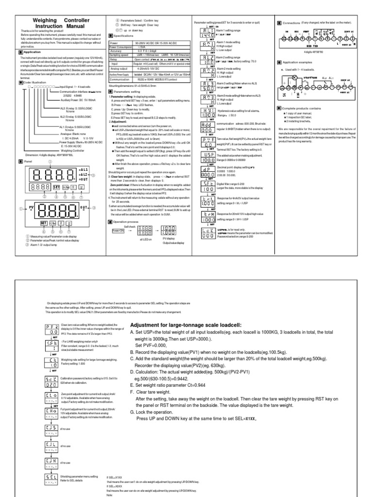 Instruction Manual: Weighing Controller | PDF | Parameter (Computer Programming) | Power Supply