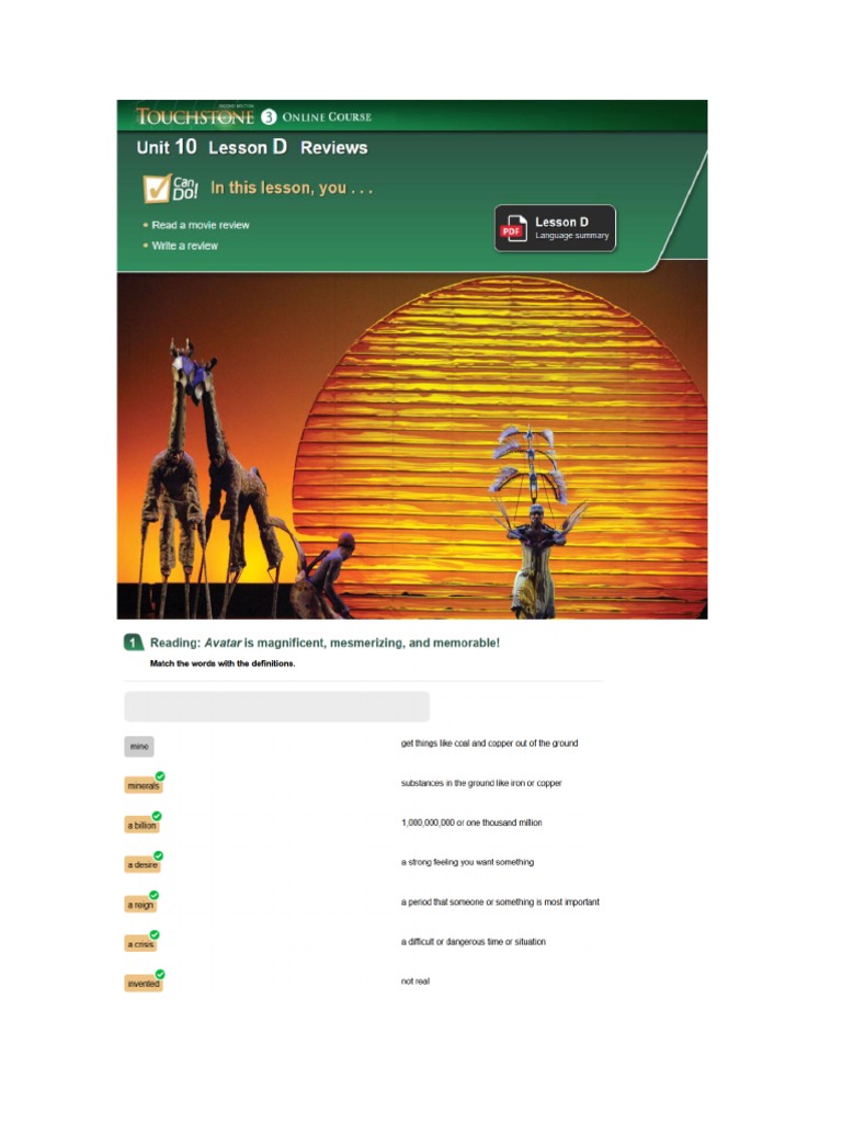 Unit 10 Lesson B Workbook | PDF | Avatar (película de 2009) | Teatro