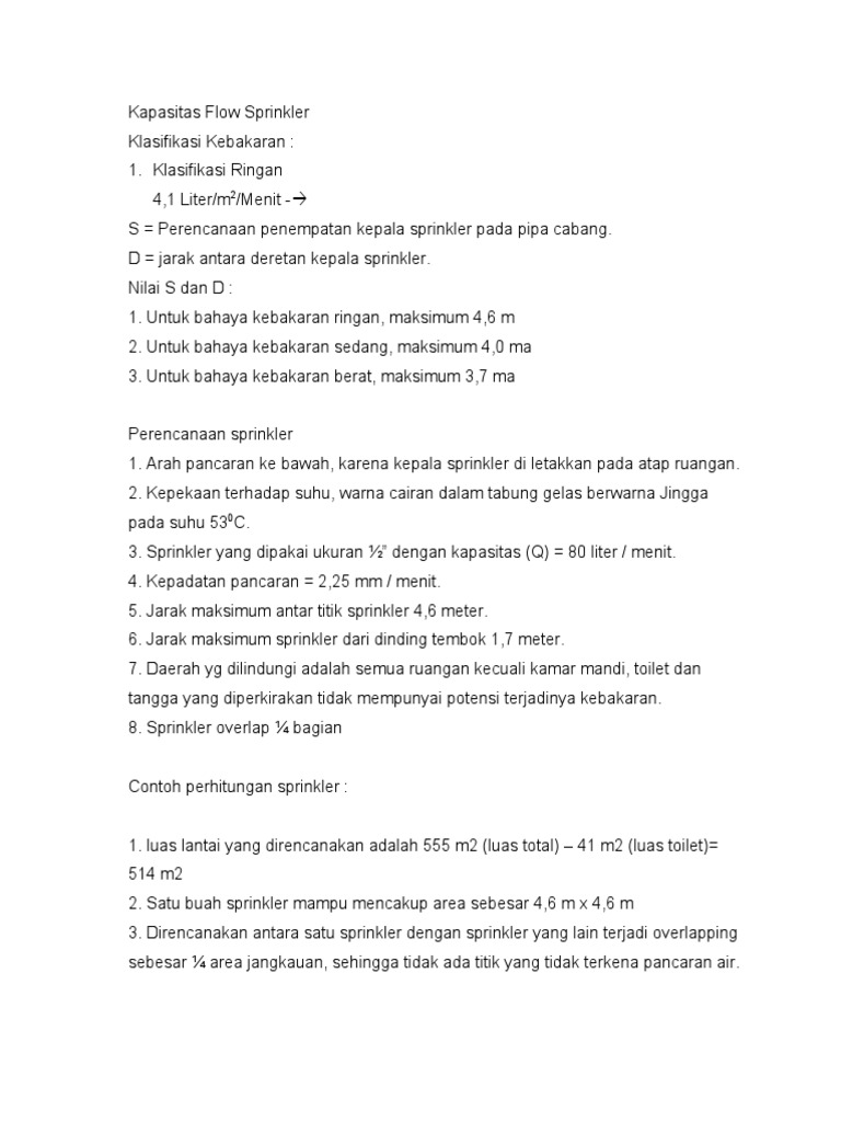 Contoh Perhitungan Sprinkler | PDF