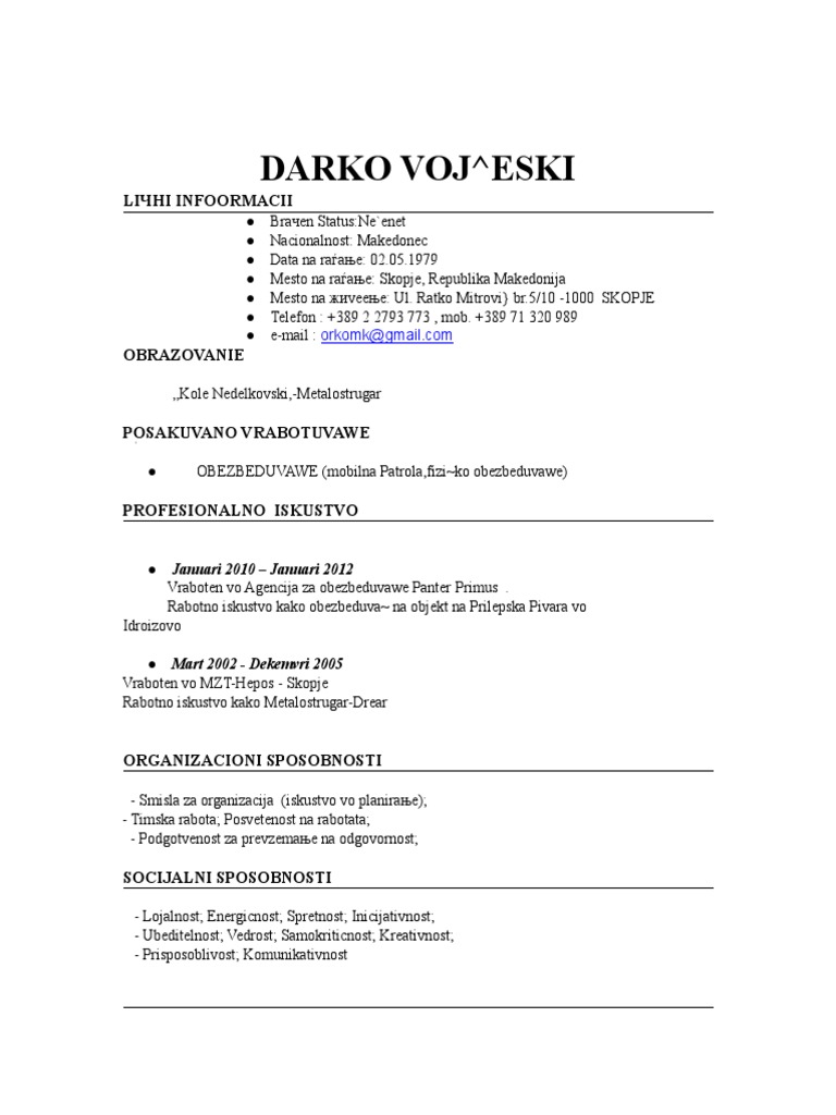 CV - Darko Vojceski | PDF
