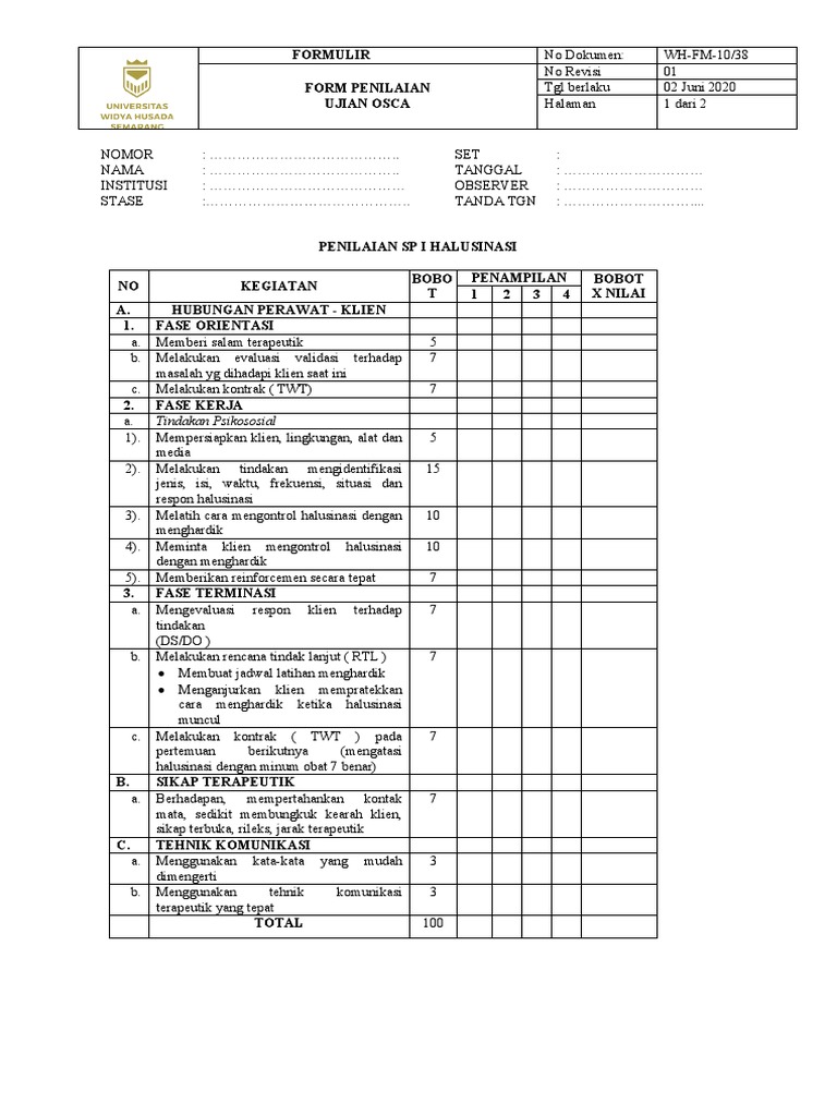Penilaian Ujian OSCA Halusinasi | PDF | Karier & Perkembangan