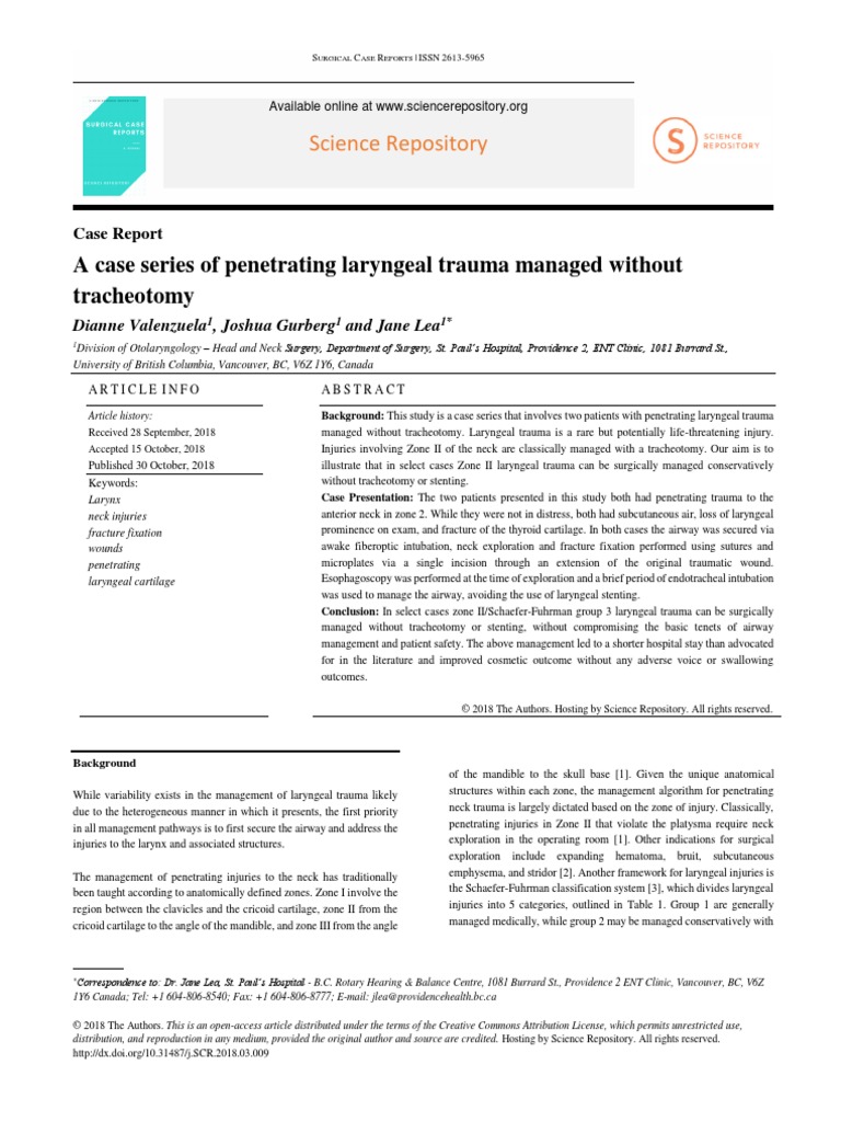 A Case Series of Penetrating Laryngeal Trauma Managed Without ...