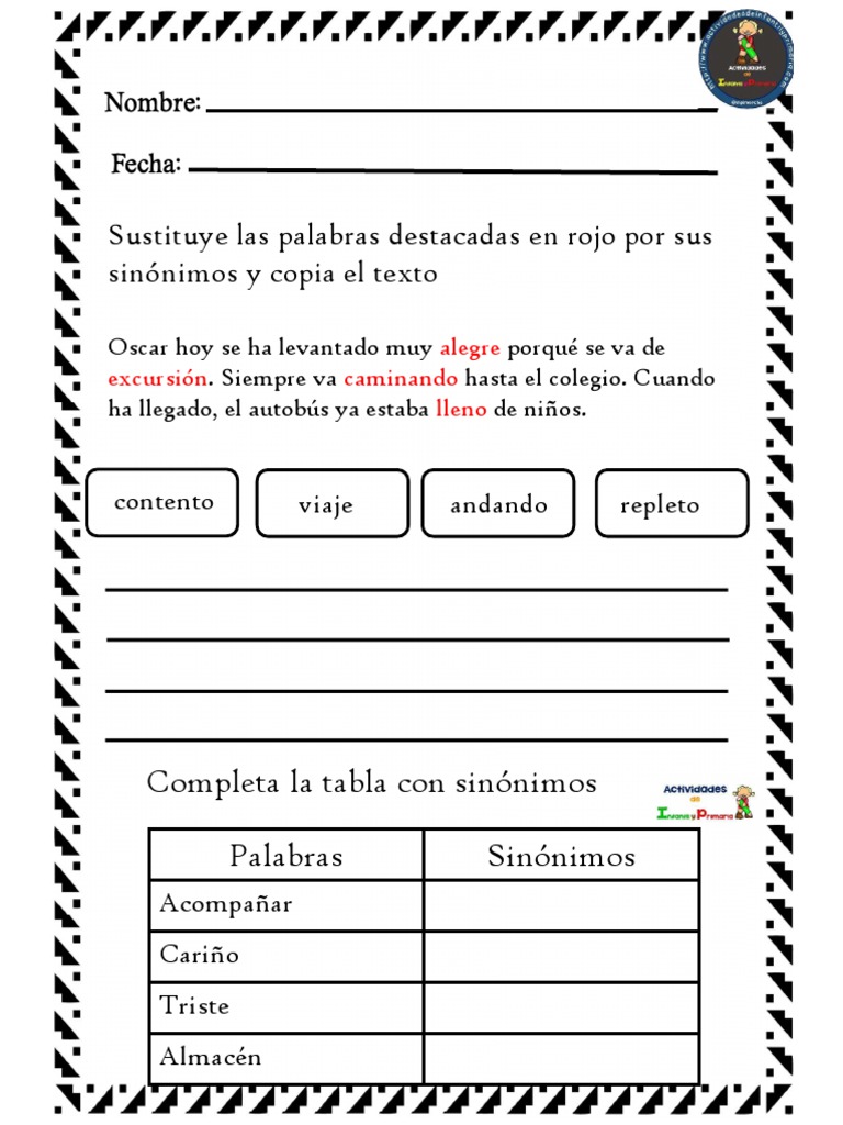 Actividades Sinónimos y Antónimos | PDF