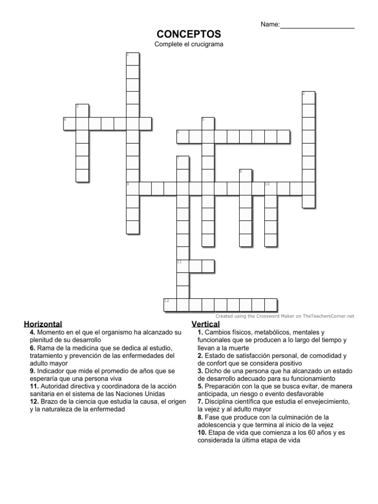 Crucigrama sobre la Vejez y Gerontología | PDF | Vejez | Cuidado de la ...