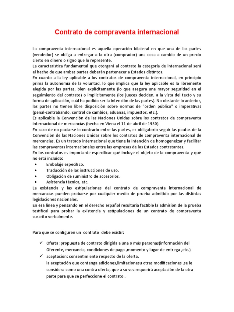 Contrato de Compraventa Internacional | PDF | Derecho civil (sistema ...