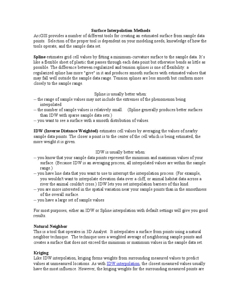 Surface Interpolation Methods in ArcGIS | PDF | Interpolation | Spline ...