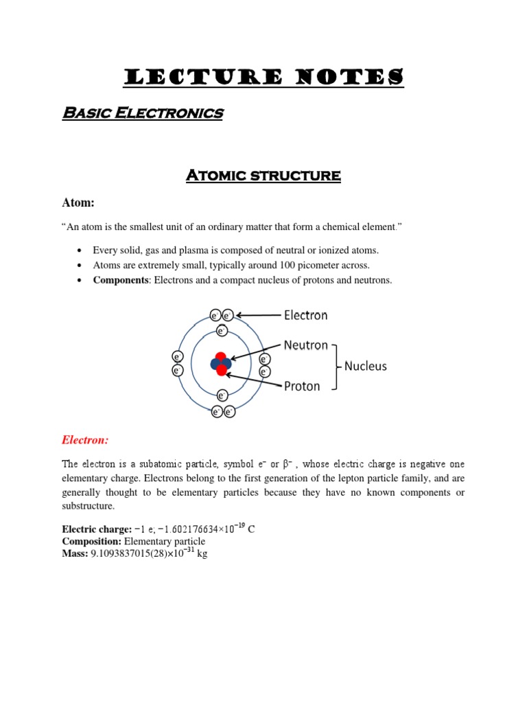 Lecture Notes: Basic Electronics | PDF | Electric Current | Semiconductors