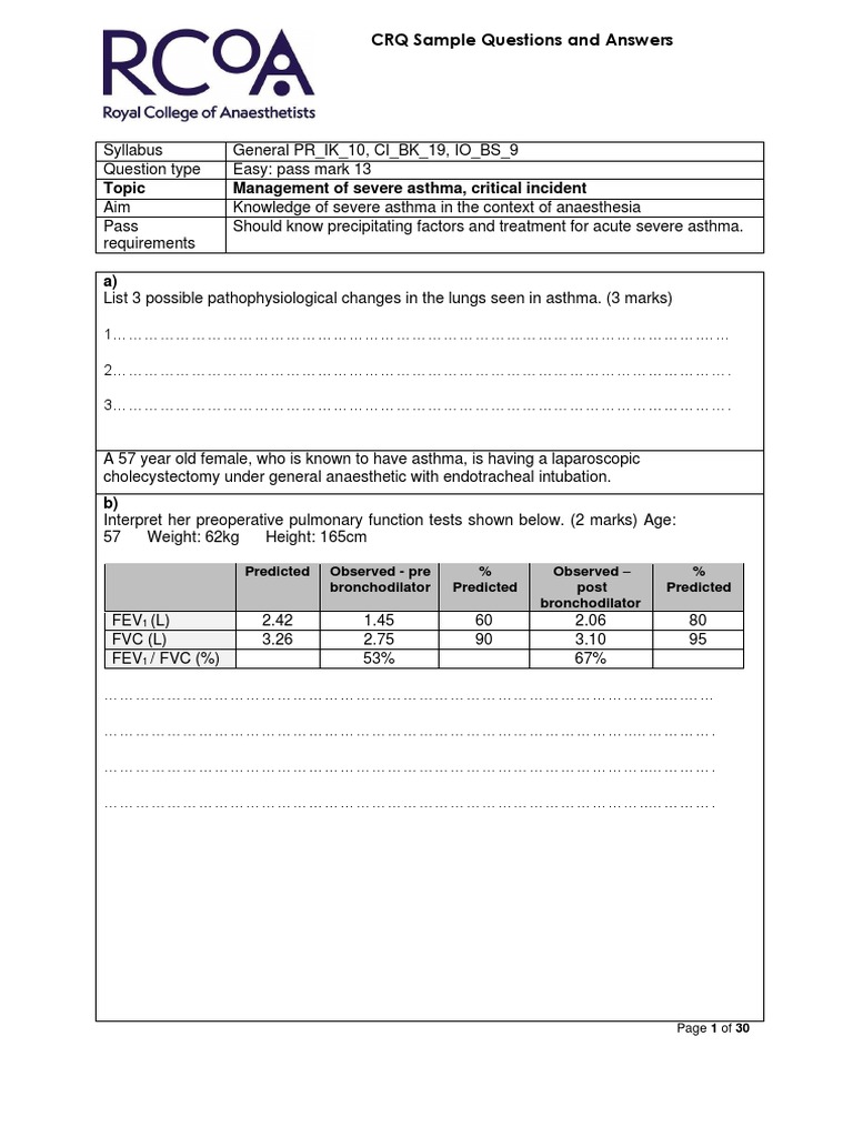 Topic Management of Severe Asthma, Critical Incident: CRQ Sample ...