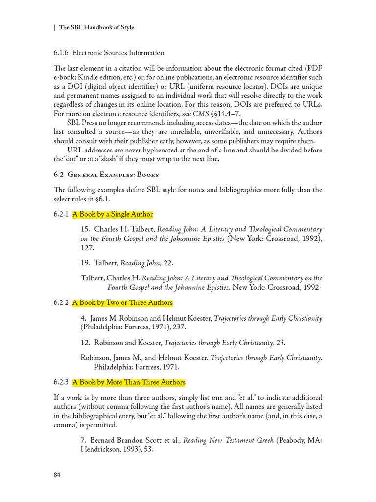 The SBL Handbook of Style - Examples | PDF | Digital Object Identifier ...