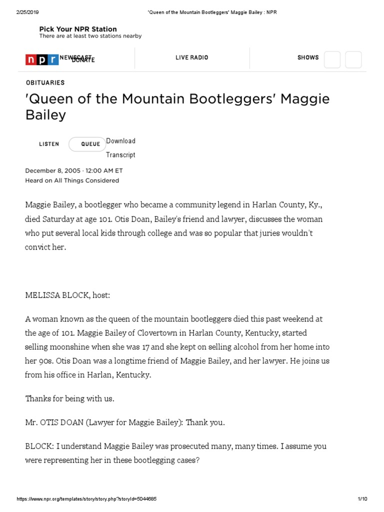 Queen of The Mountain Bootleggers Maggie Bailey NPR | PDF | Npr | Beverages