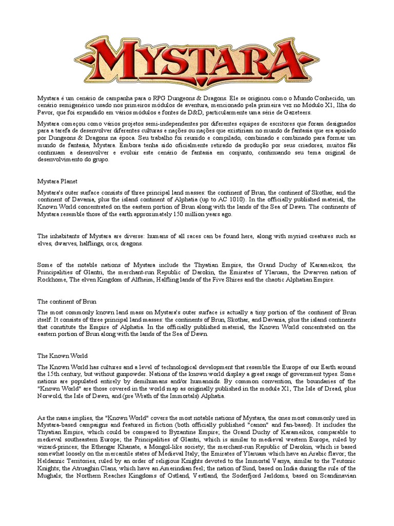 Cenário de Campanha Mystara | PDF | Dungeons & Dragons (jogo) | Fantasia