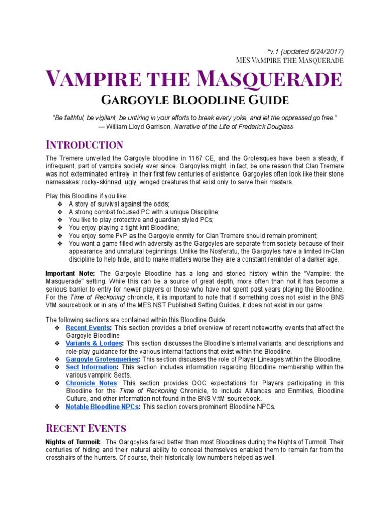 Gargoyle Bloodline Guide MES VTM | PDF