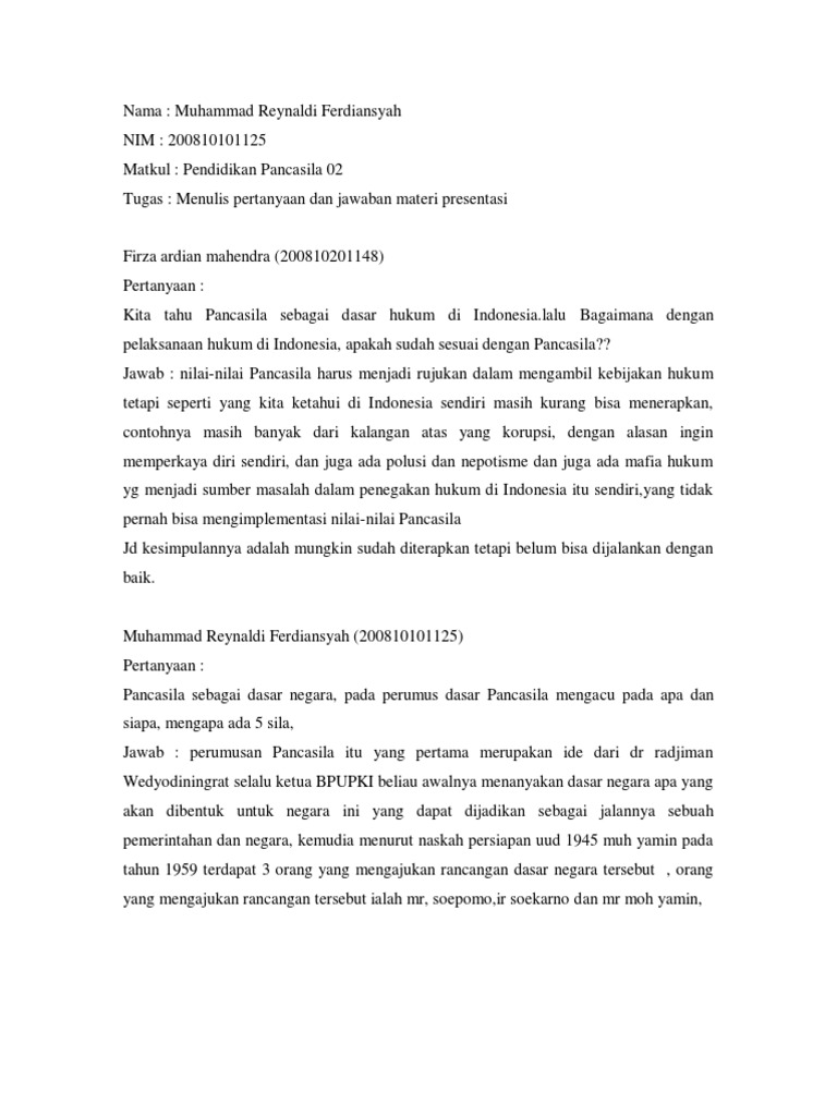 Muhammad Reynaldi F - 200810101125 - PANCASILA 02 | PDF