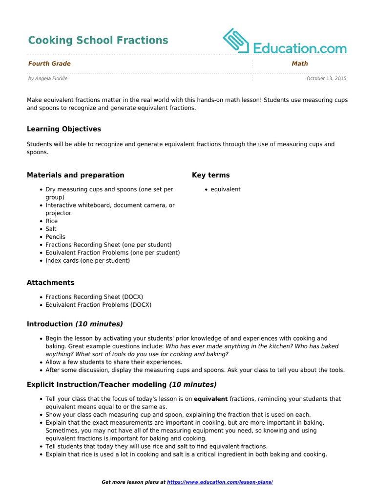Cooking School Fractions | PDF | Communication | Educational Psychology