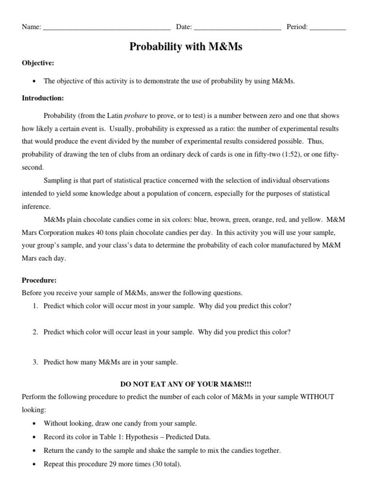 Probability Opening With M Ms | PDF | Pound (Mass) | Statistics