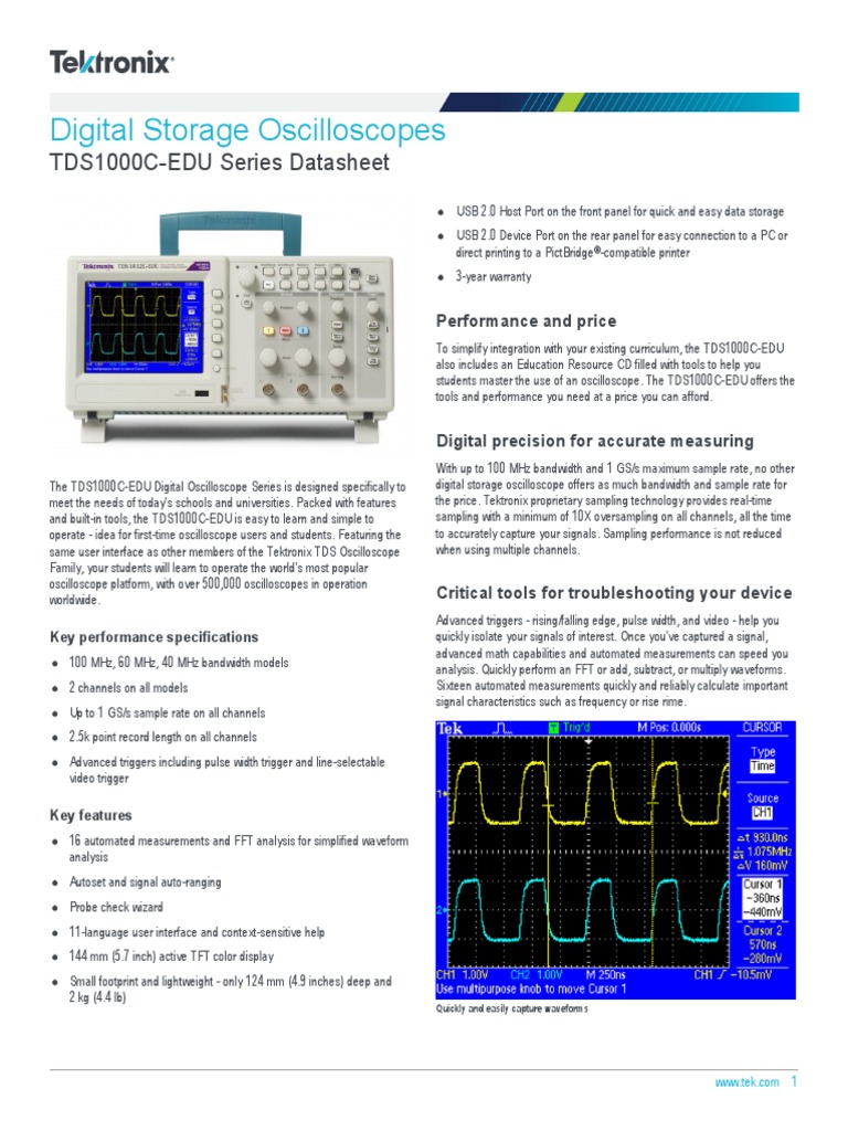 Digital Storage Oscilloscopes: TDS1000C-EDU Series Datasheet | PDF ...
