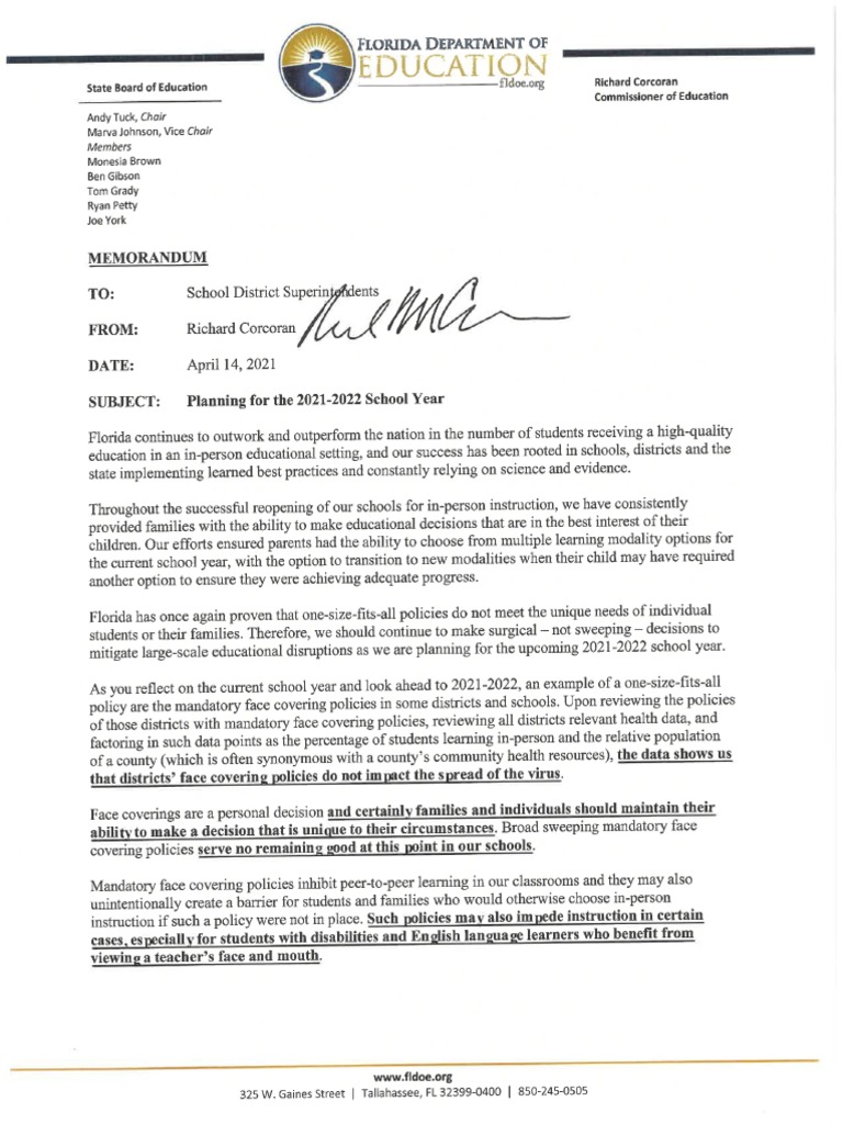 Optional Facemask Policy Memo | PDF