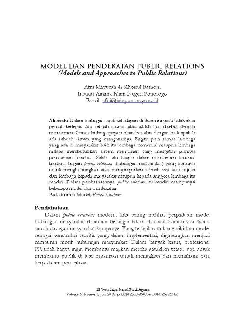 MODEL DAN PENDEKATAN PUBLIC RELATIONS (Models and Approaches To Public ...