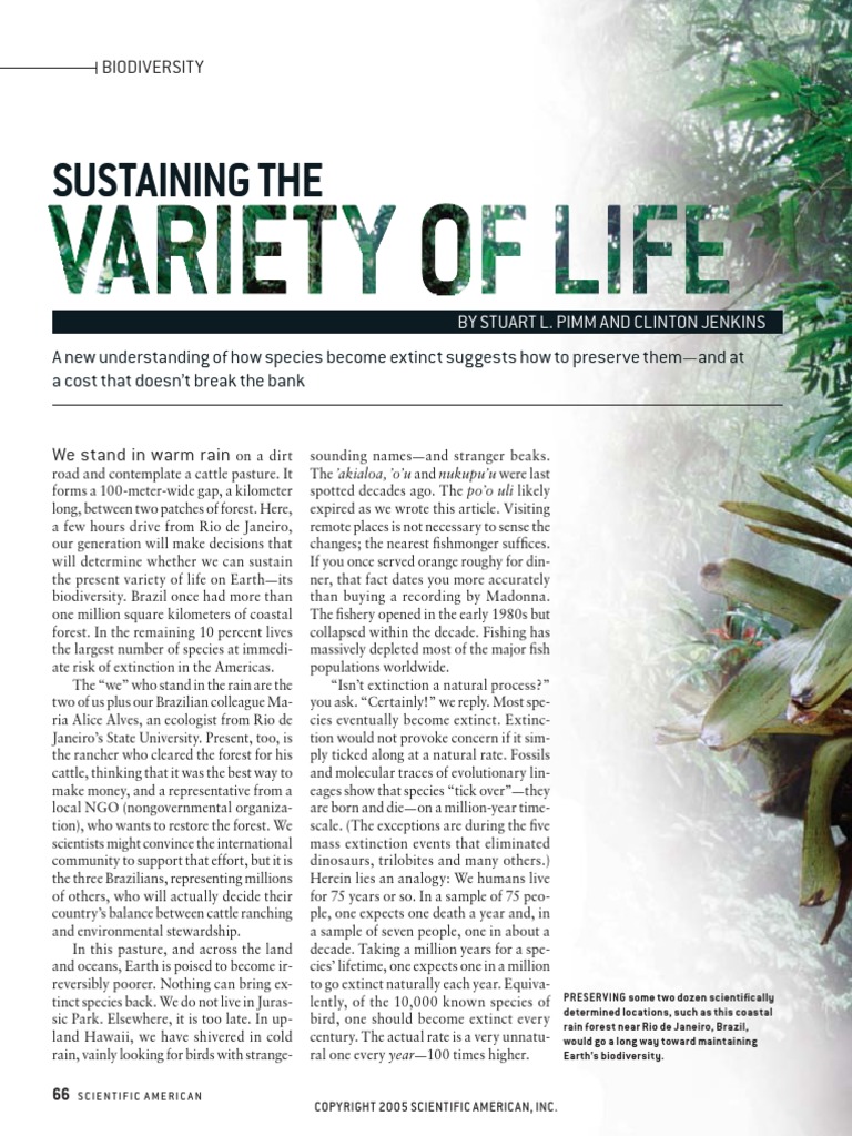 Sustaining The Variety of Life | PDF | Extinction | Biodiversity