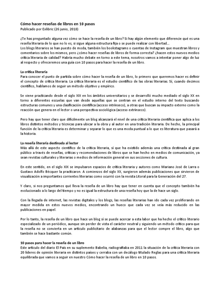 Guía para hacer reseñas de libros | PDF | Crítica literaria | Crítica