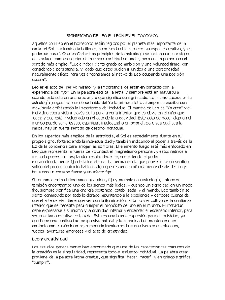 Significado de Leo El León | PDF | Astrología | Amor
