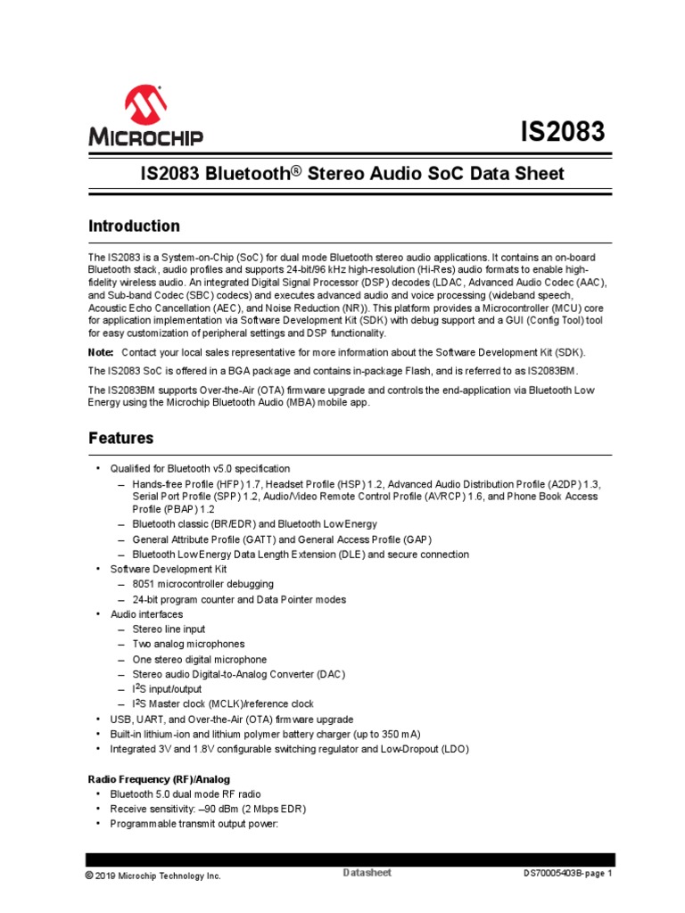 IS2083 - Datasheet | PDF | Bluetooth | Microcontroller