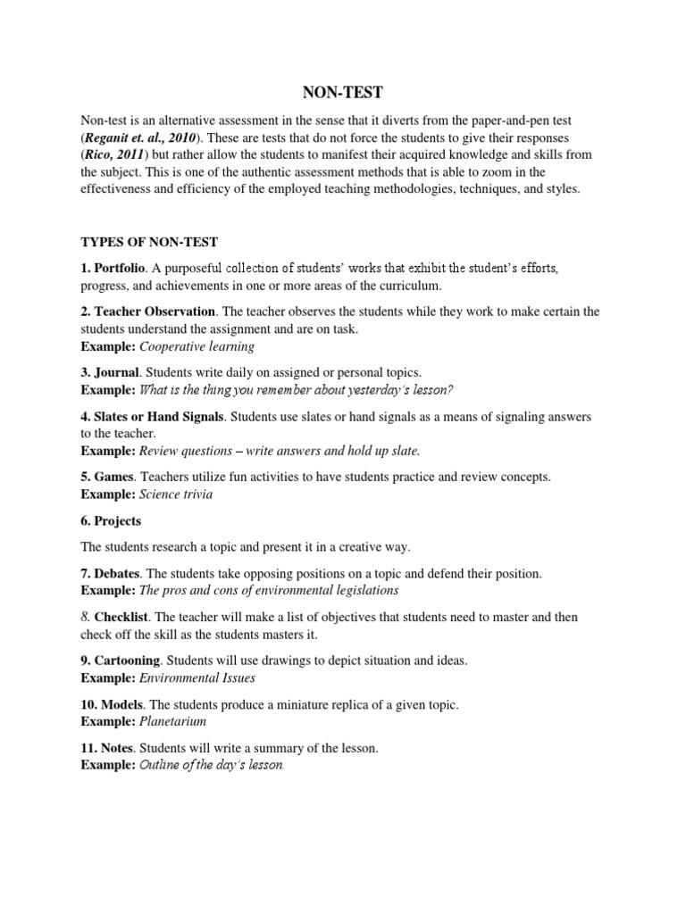 Non-Test: 8. Checklist. The Teacher Will Make A List of Objectives That ...