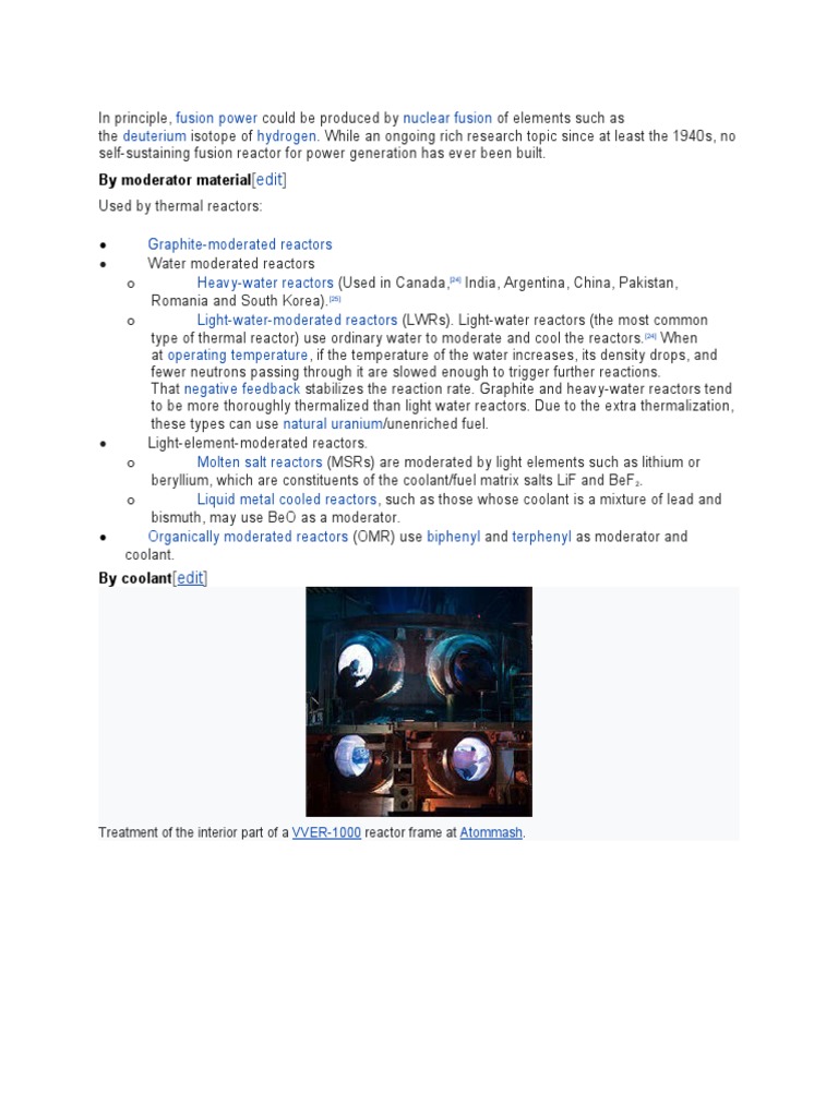 By Moderator Material: Treatment of The Interior Part of A Reactor ...