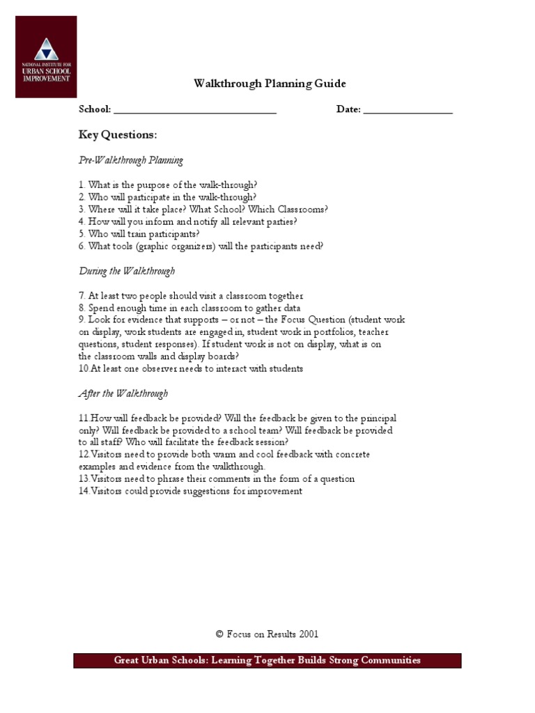 Walkthrough Planning Guide | PDF | Classroom | Question