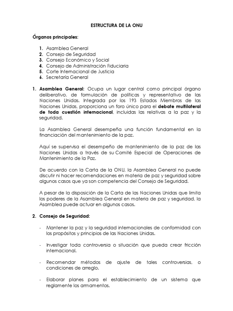 Estructura de La Onu | PDF | Naciones Unidas | Relaciones internacionales