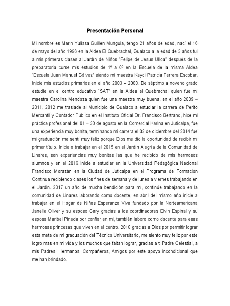 Presentación Personal Marin Yulissa | PDF