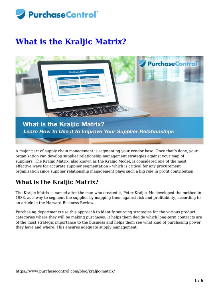 What Is The Kraljic Matrix? | PDF | Supply Chain | Procurement